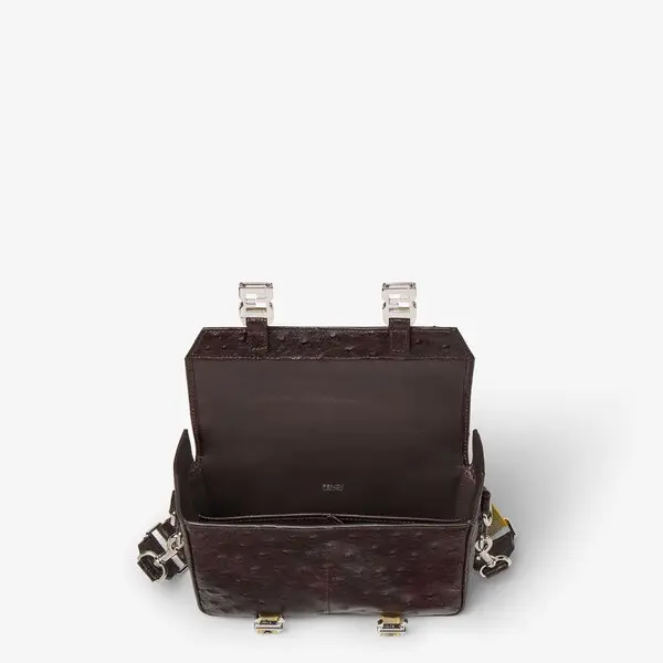 Fendi Flow Small Brown Ostrich Leather Bag - [brown]